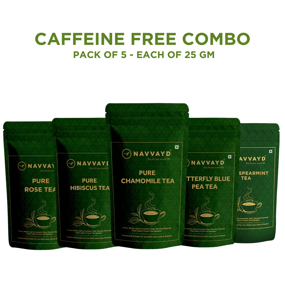 Caffeine Free Tea Trial Packs- Pack of 5 - 25 gm Each – Navvayd