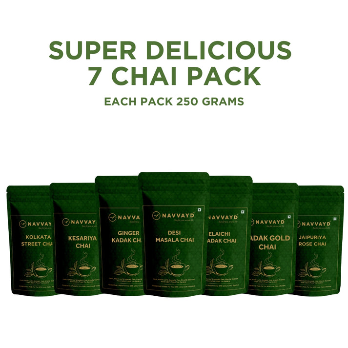 Super Delicious 7 Chai Pack - Jaipuriya Rose, Kolkata Street, Kesariya
