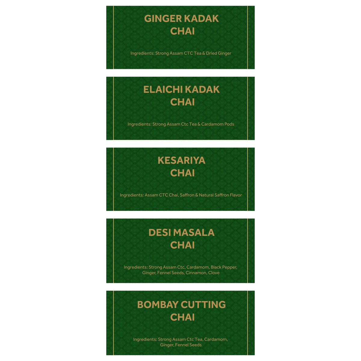 5 Chai Trial Pack - Kesariya, Elaichi, Ginger Kadak, Desi Masala & Bom ...